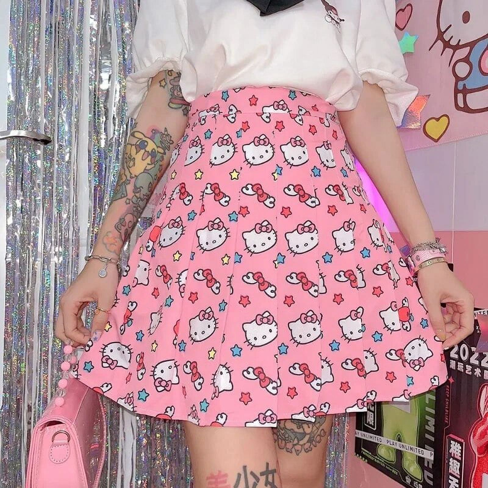 Y2k Skirt Hello Kitty Pleated Skirt Japanese Harajuku Pink Girl Academy ...