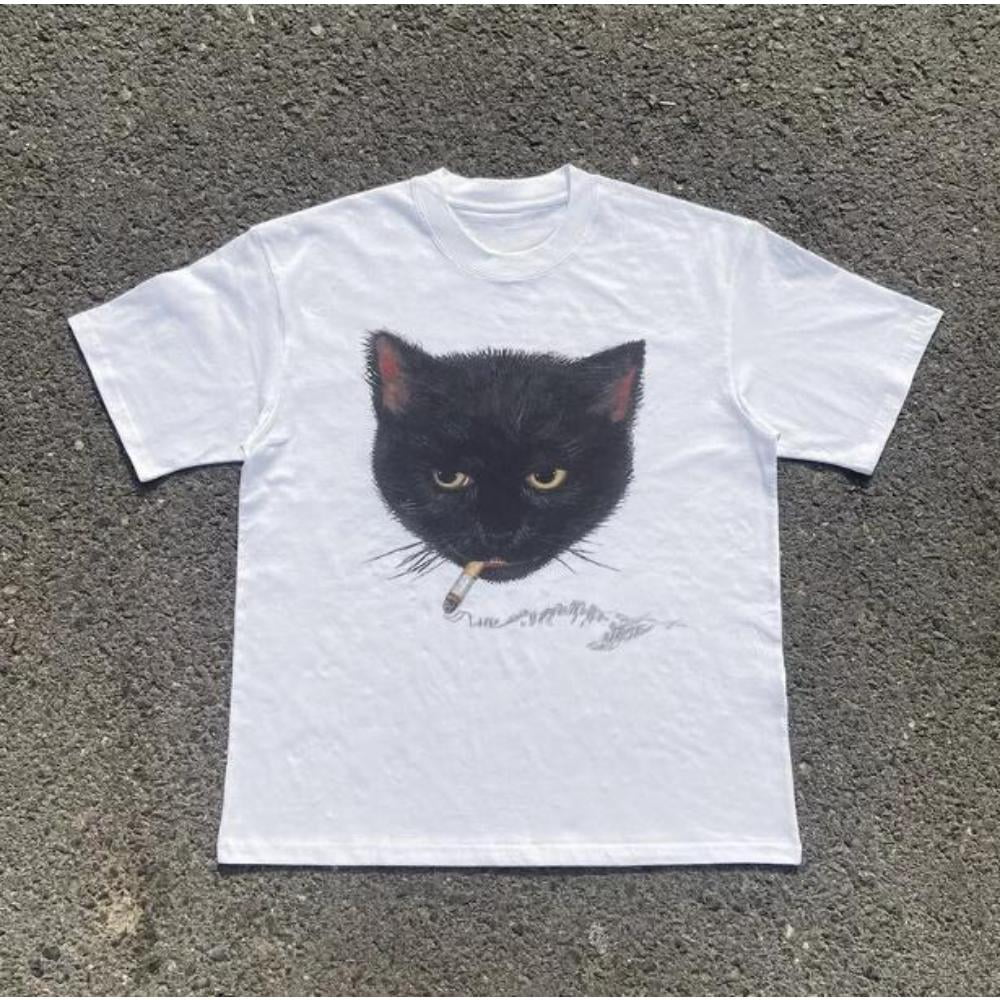 Y2k Smocking Cat T-Shirt, Unisex Vintage Graphic Tees Gothic Grunge Y2k ...