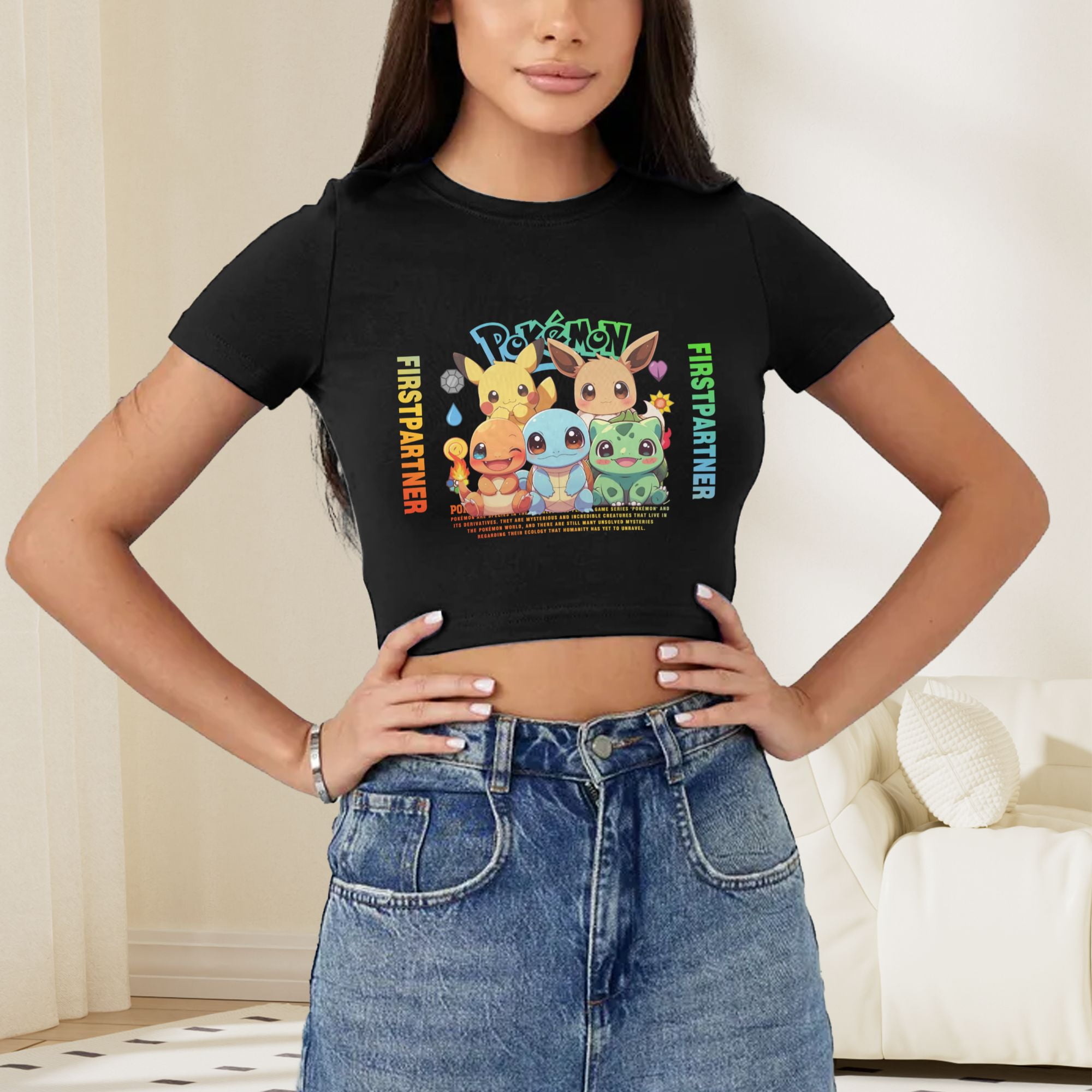Y2k Tees Short Sleeve Charmander Bulbasaur Squirtle Eevee T Shirts Crop ...