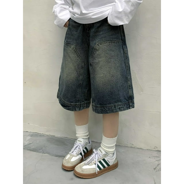 Y2k Vintage Baggy Jorts Women Wide Leg Five Points Jeans Korean Streetwear Casual Oversize