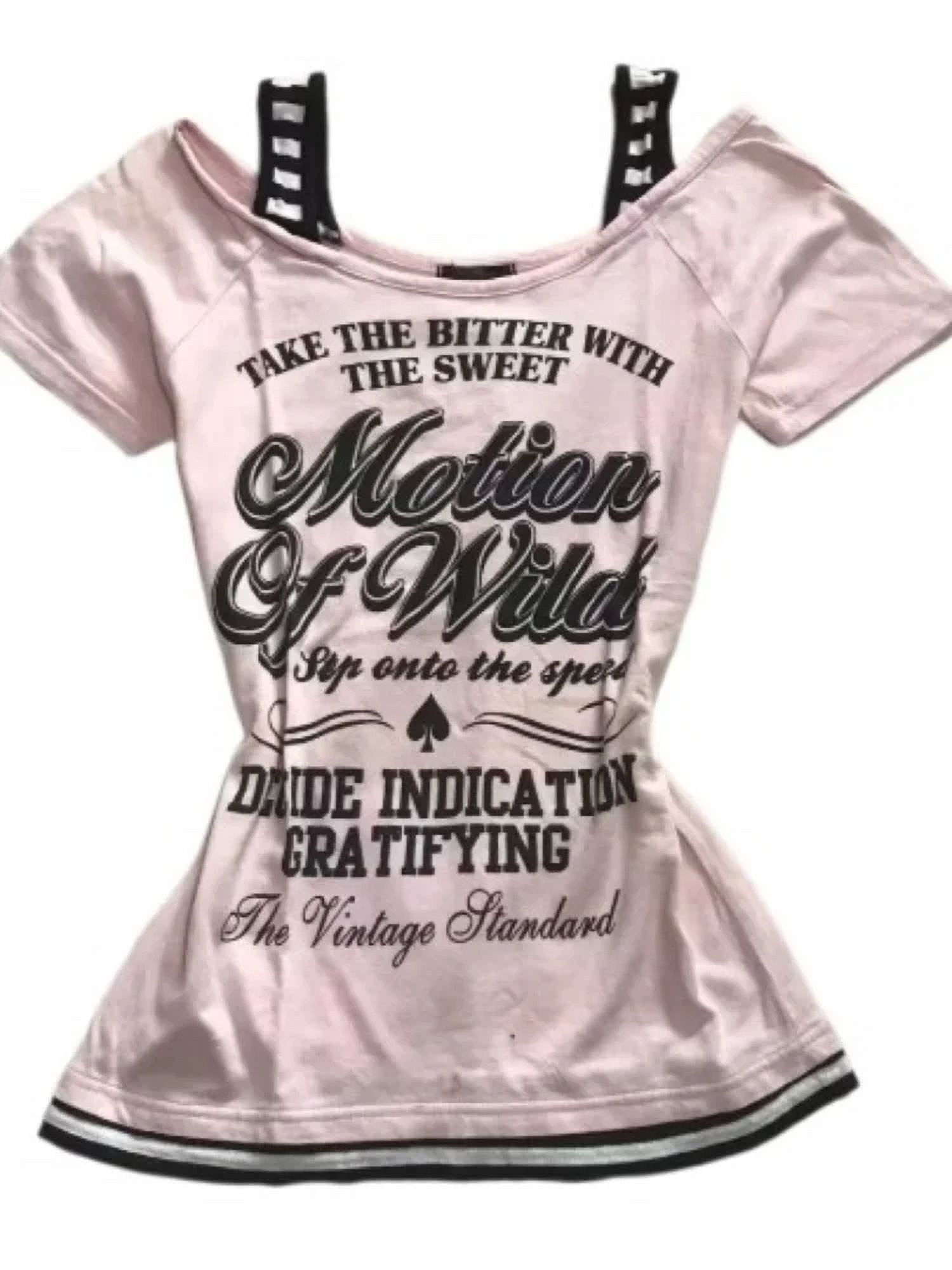 Y2k Vintage Pink Tshirts Slim-fit Halter Slip Short Sleeve Print Y2k ...