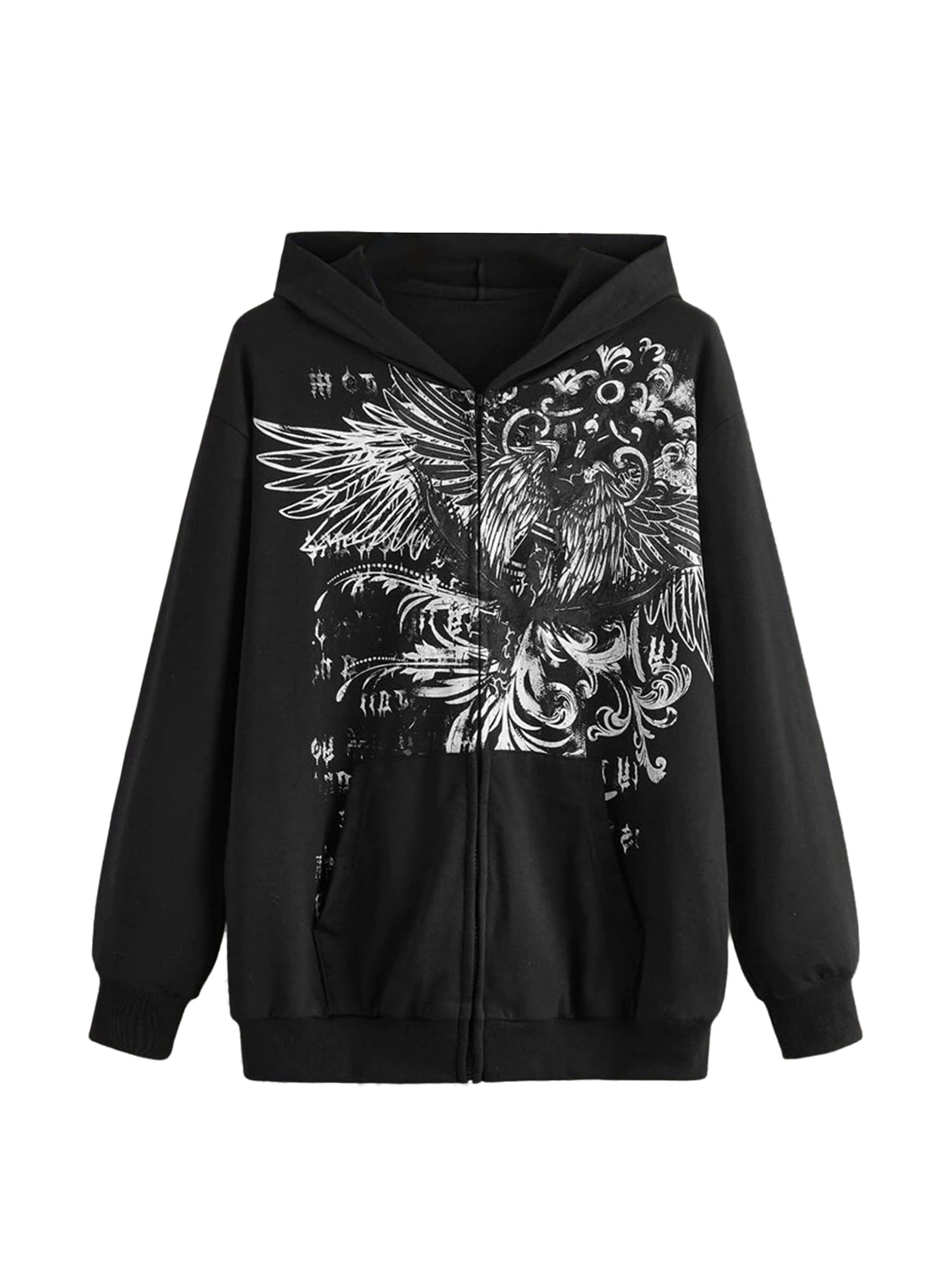 Y2k Zip Up Hoodies for Women Oversized Vintage Wing Graphic Hooded ...