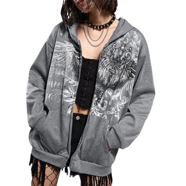 Women Y2K Zip Up Hoodies Grunge Graphic Sweatshirt Jacket Goth Aesthetic Vintage Hooded ...