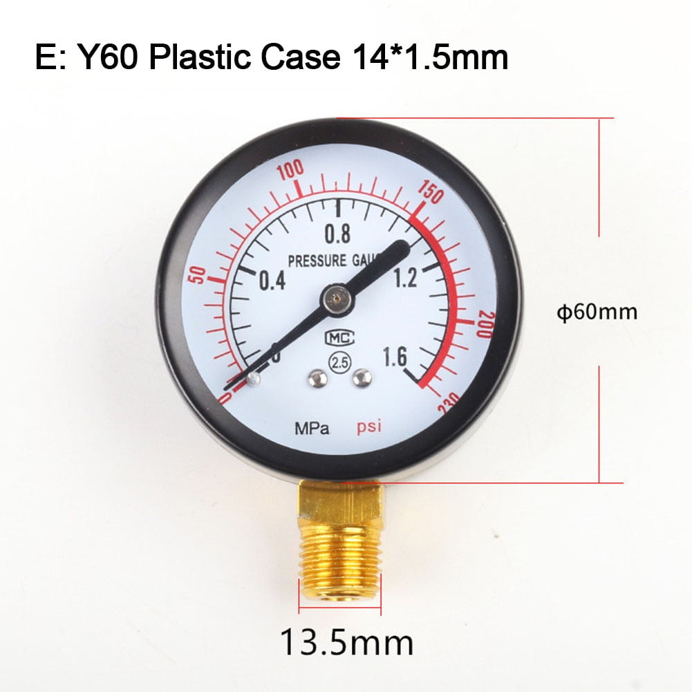 Y60 0-1.6Mpa 0-230PSI Pool Filter Water Pressure Dial Hydraulic Pressure Gauge Meter Manometer ...