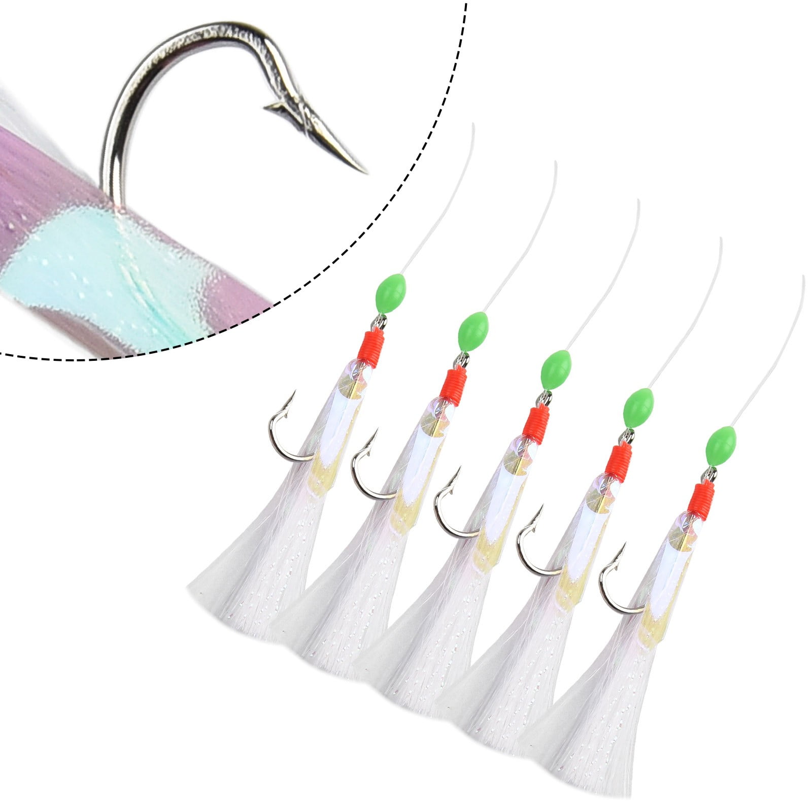 YAAQII for 5-Pack Sabiki Soft Fishing Lure Rigs Bait Jigs Feather Lure ...