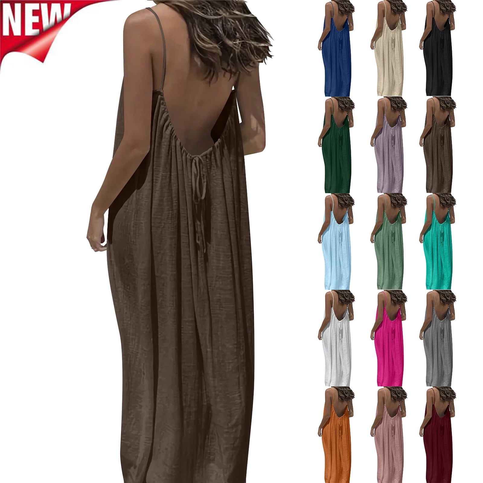 YABCSAZ Backless Cami Dresses for Women Long Cami Lounge Dress Backless ...