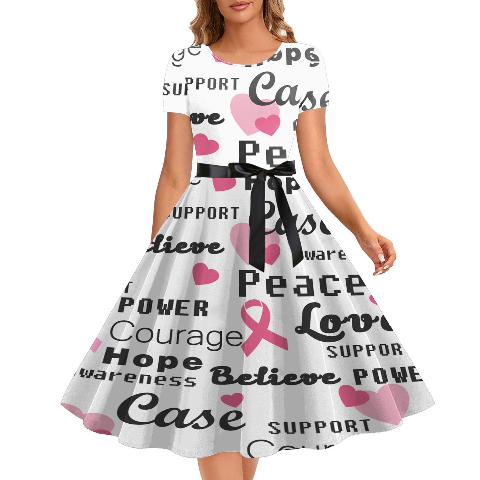 YABCSAZ Breast Cancer Dress for Women/Short Sleeve Dress/Crewneck Dress ...