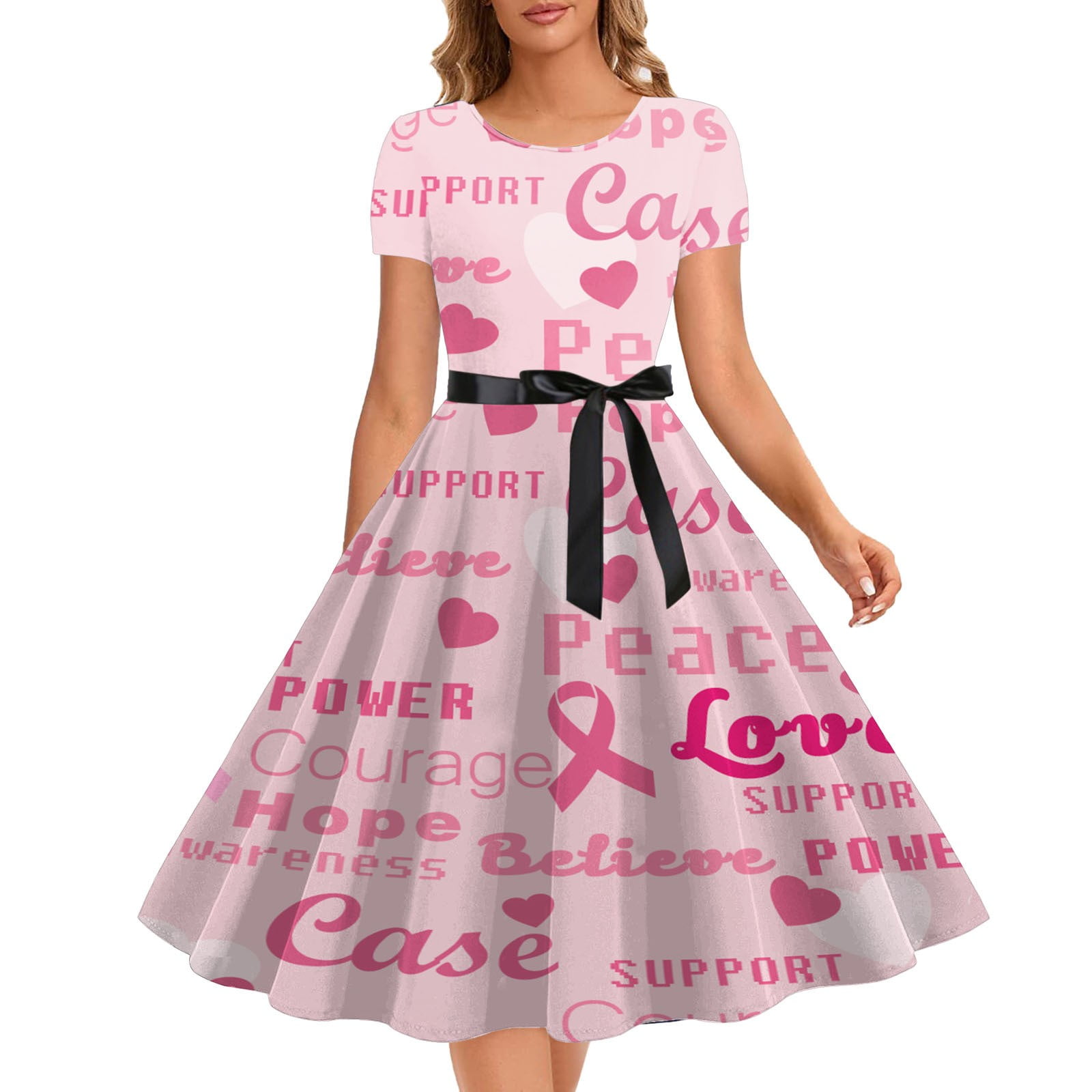 YABCSAZ Breast Cancer Dress for Women/Short Sleeve Dress/Crewneck Dress ...