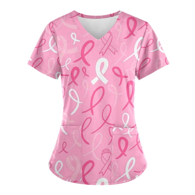 YABCSAZ Breast Cancer Scrub Tops for Women/Short Sleeve Shirts/Crewneck ...