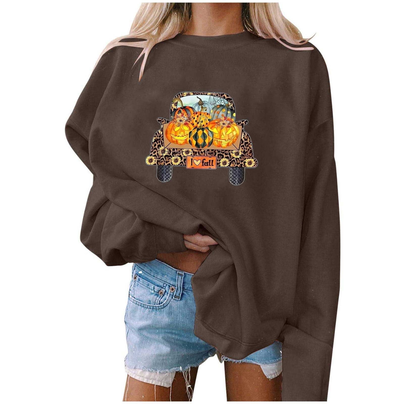 YABCSAZ Halloween Costumes Sweatshirt for Women Pumpkin Coffee Graphic ...
