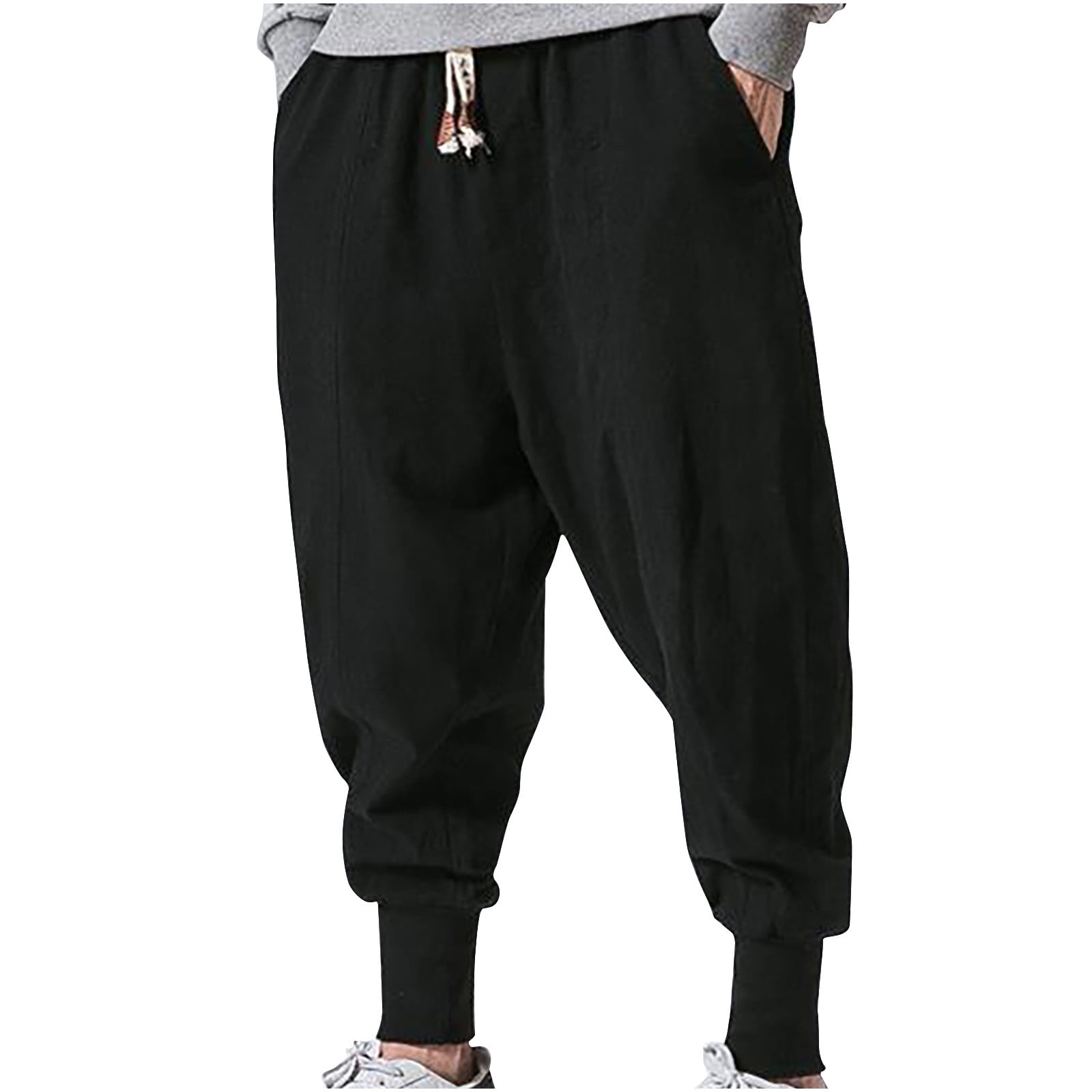 YABCSAZ Men Harem Pants Drawstring Elastic Waist Pants Trendy Casual ...