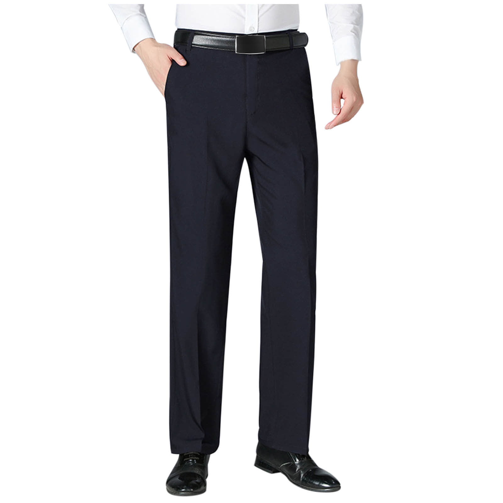 YABCSAZ Men's Dress Pants Classic Fit Flex Waist Flat Front Straight ...