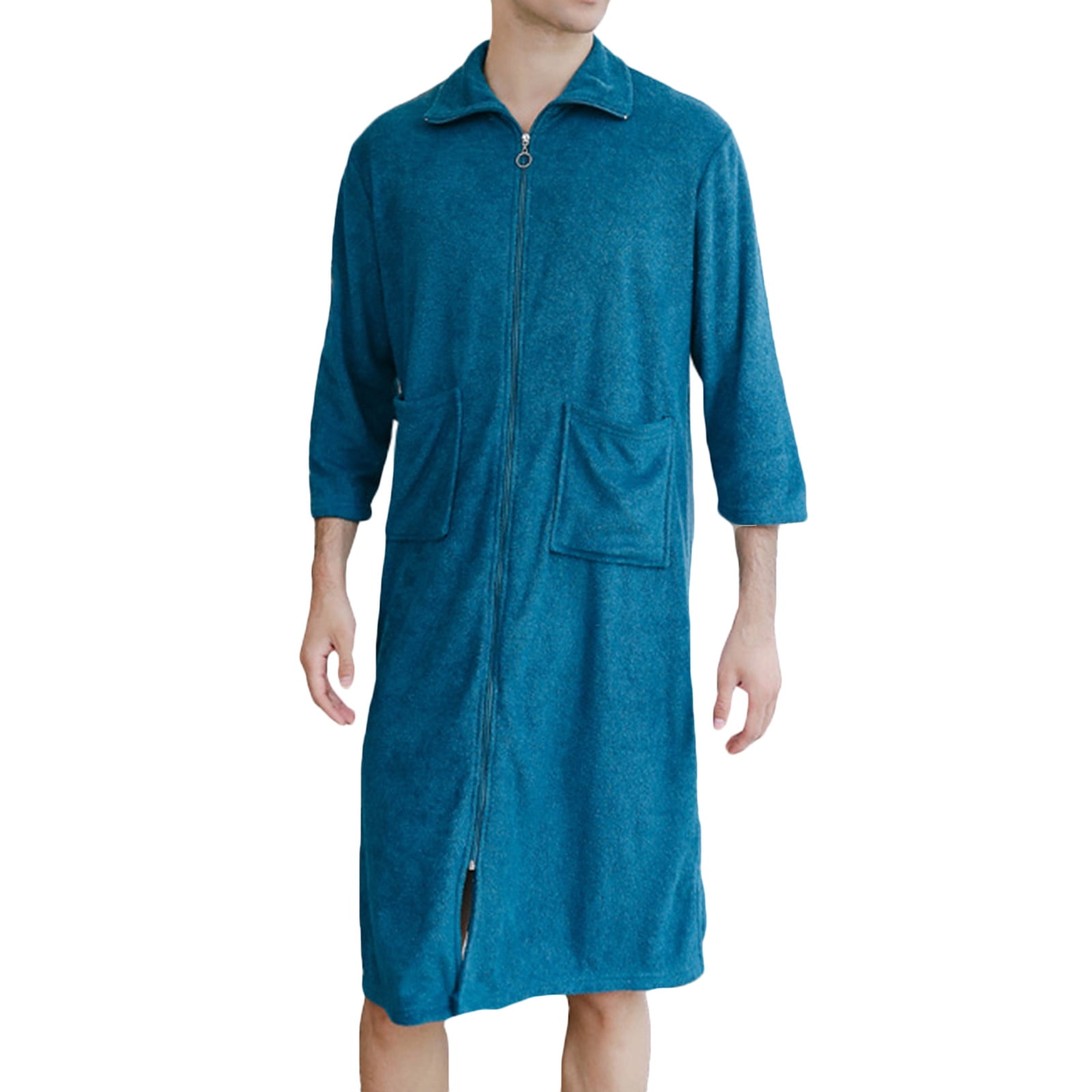 YABCSAZ Men's Nightshirt Robe Short Sleeve Long Gown Round Neck Collar ...
