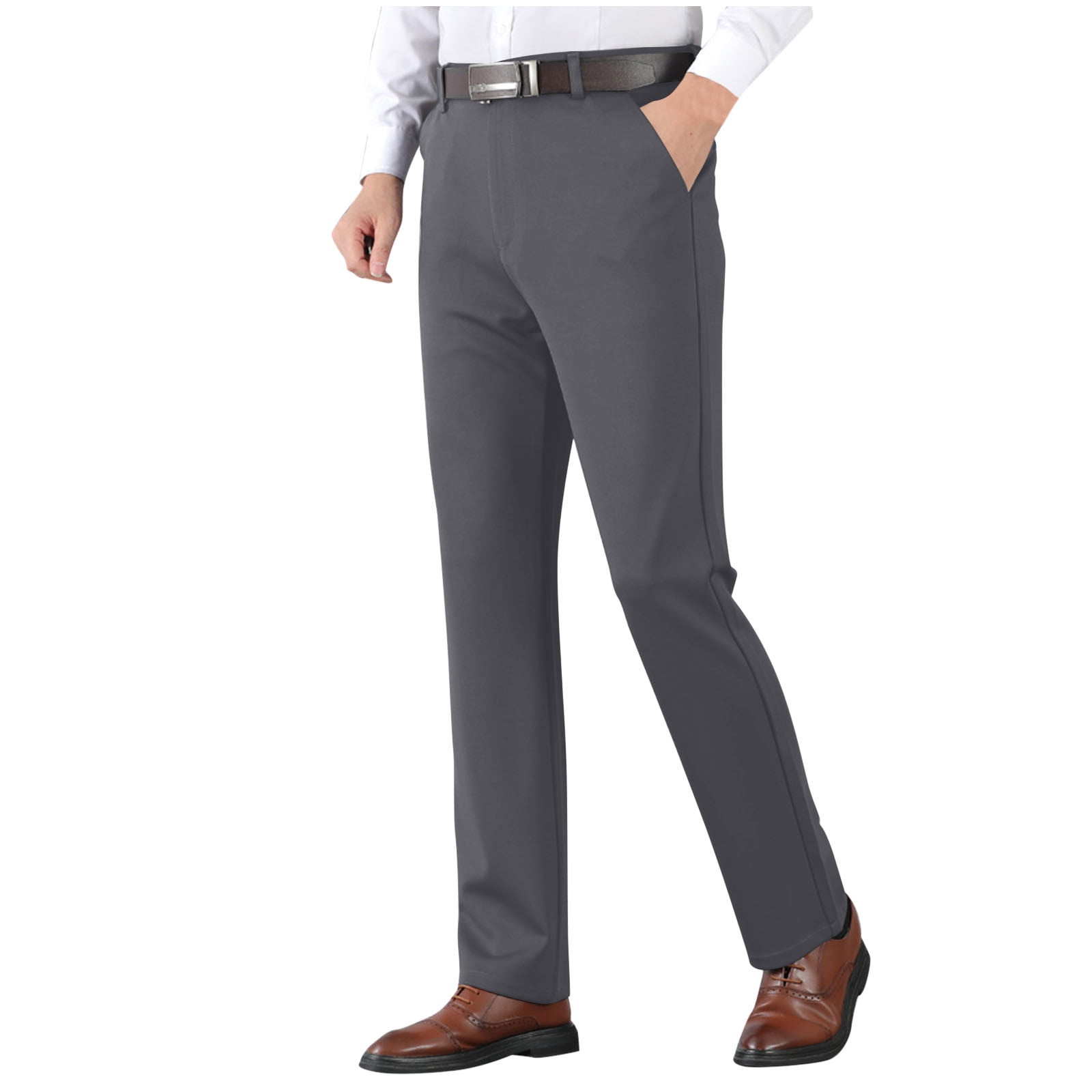 YABCSAZ Men's Premium No Iron Pants Classic Fit Flex Waist Flat Front ...