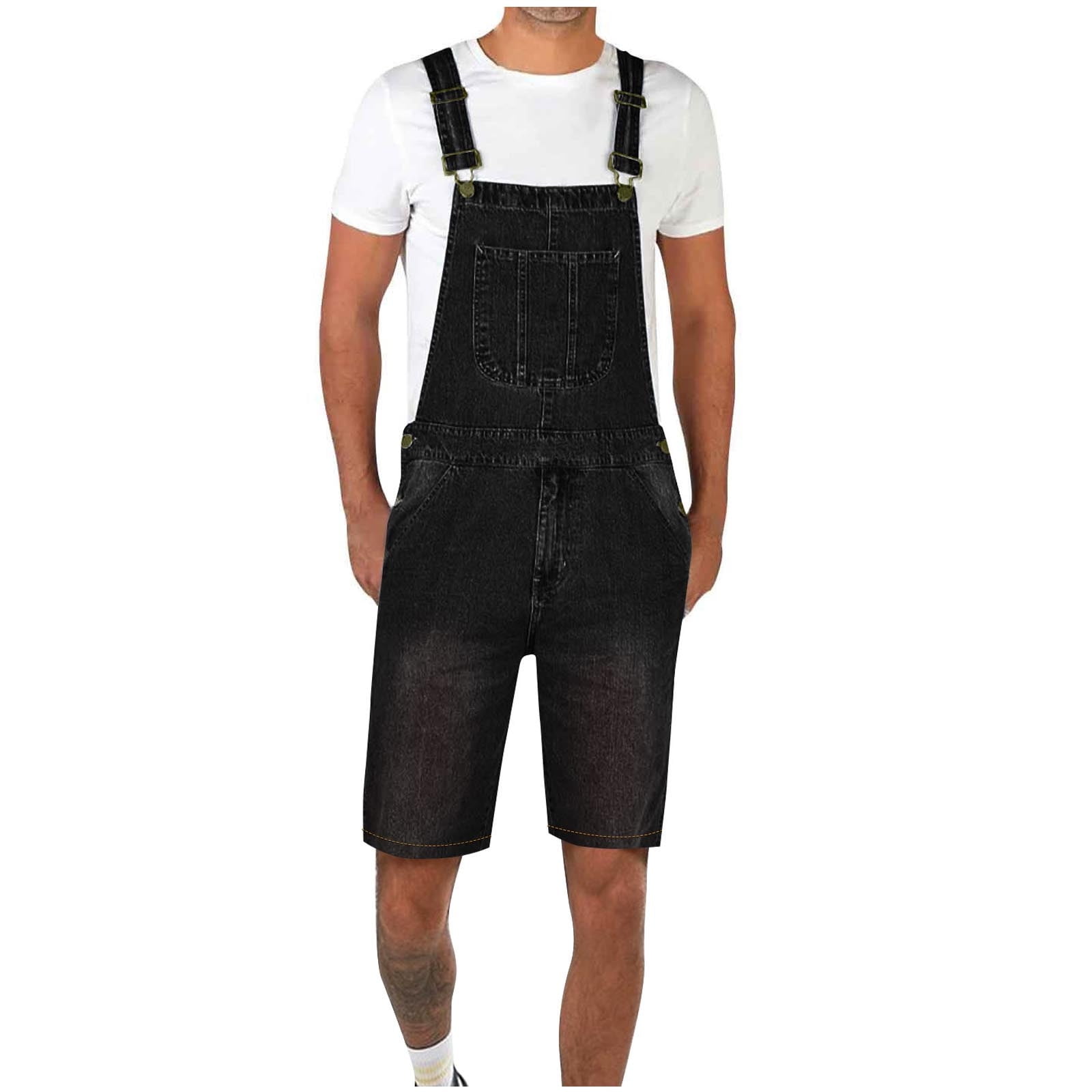 YABCSAZ Mens Denim Bib Overall Shorts Above Knee Length Solid Color ...