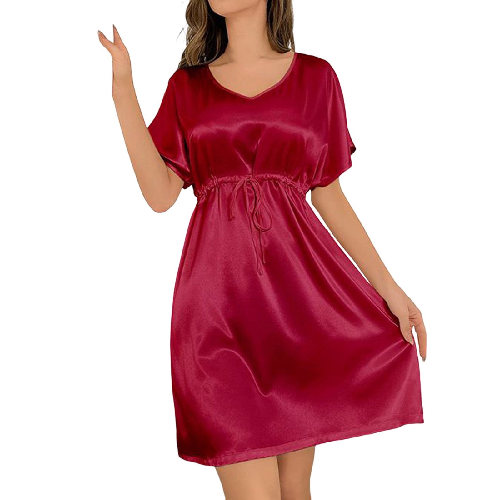 YABCSAZ Pajama Dress for Women's Short Sleeve Sling Sleepwear Loose ...