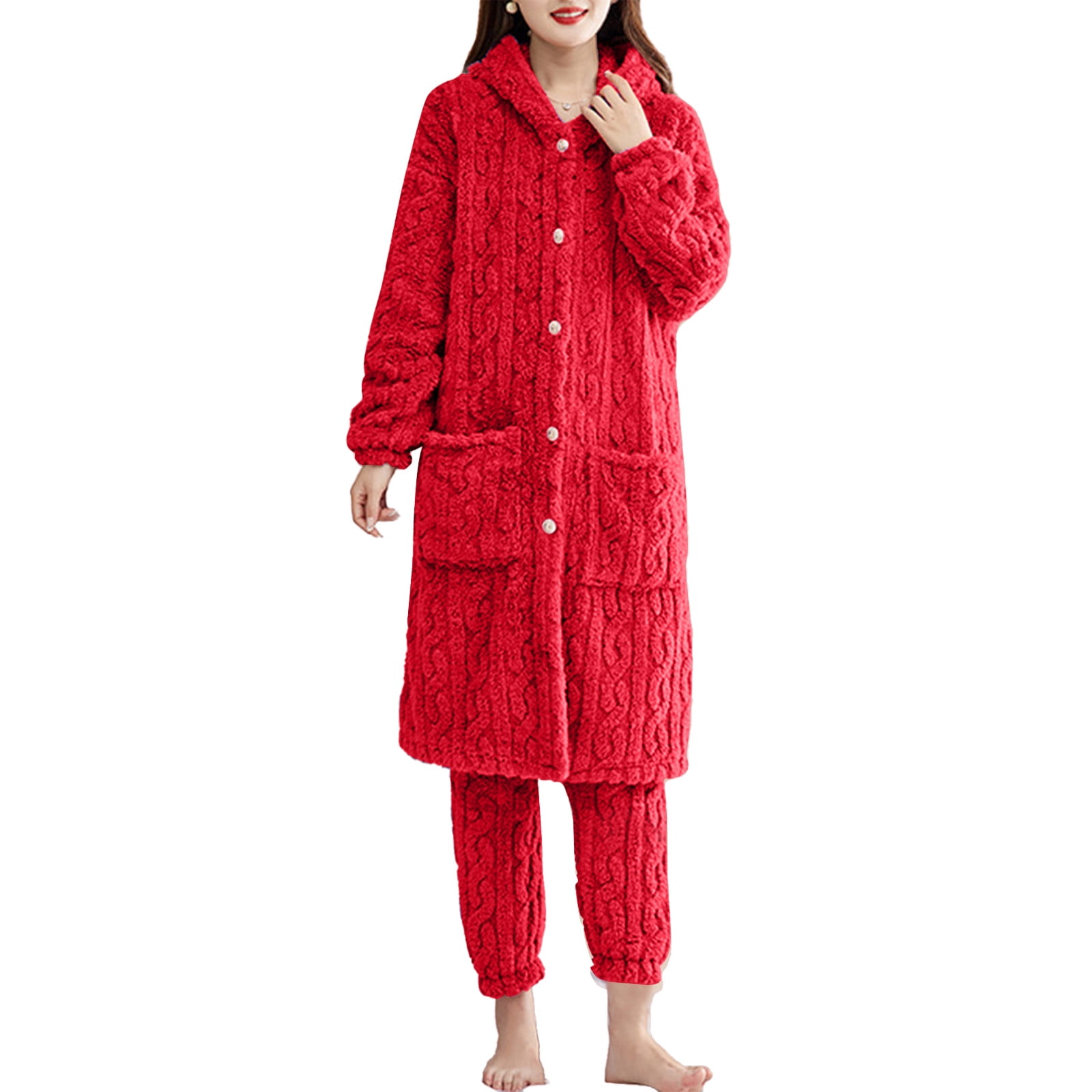 YABCSAZ Women's 2 Piece Pajama Sets Plush Fluffy Fleece Outfits Button ...