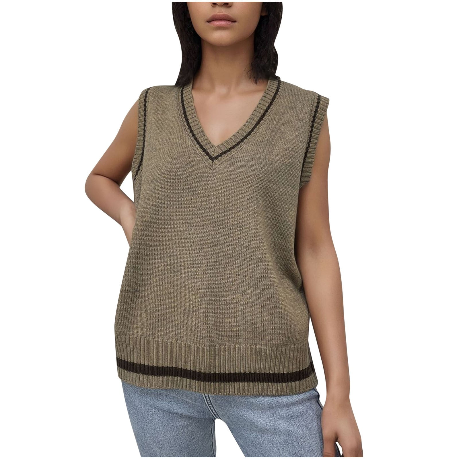 YABCSAZ Womens Sweater Vest Casual V Neck Sleeveless Tops Oversized ...