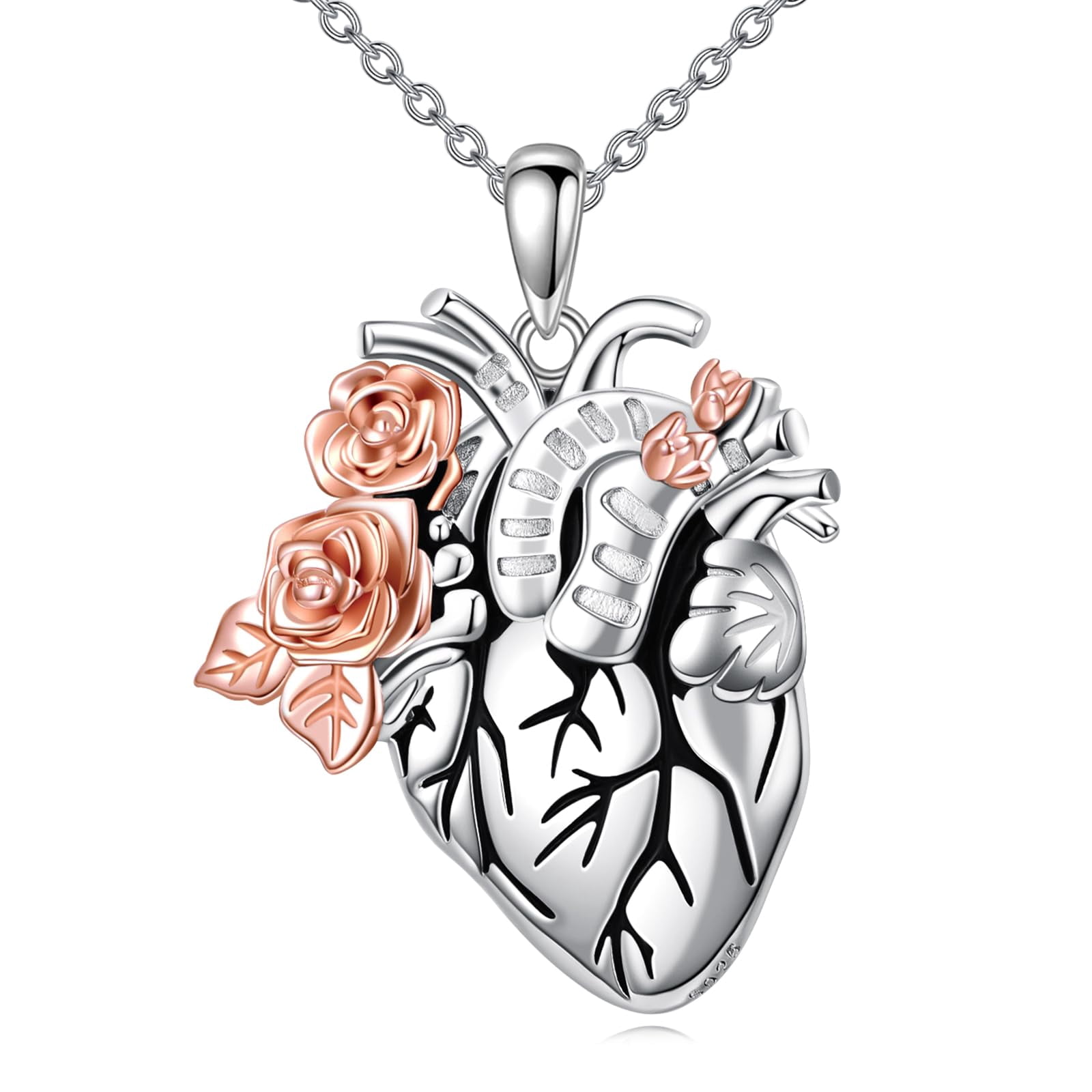 YAFEINI Anatomical Heart Necklace Sterling Silver Anatomical Heart ...
