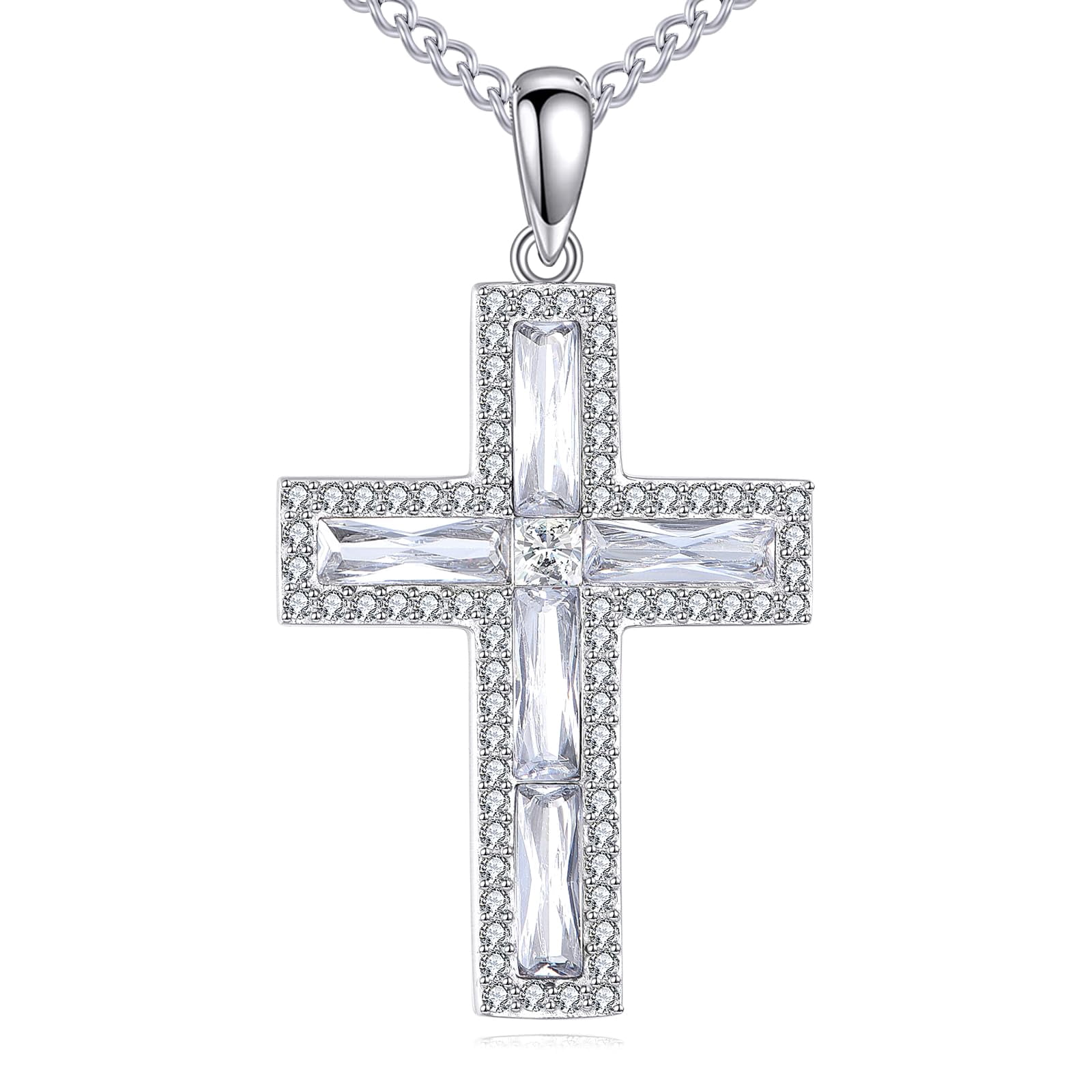 YAFEINI Cross Necklace Sterling Silver Cubic Zirconia Cross Pendant ...