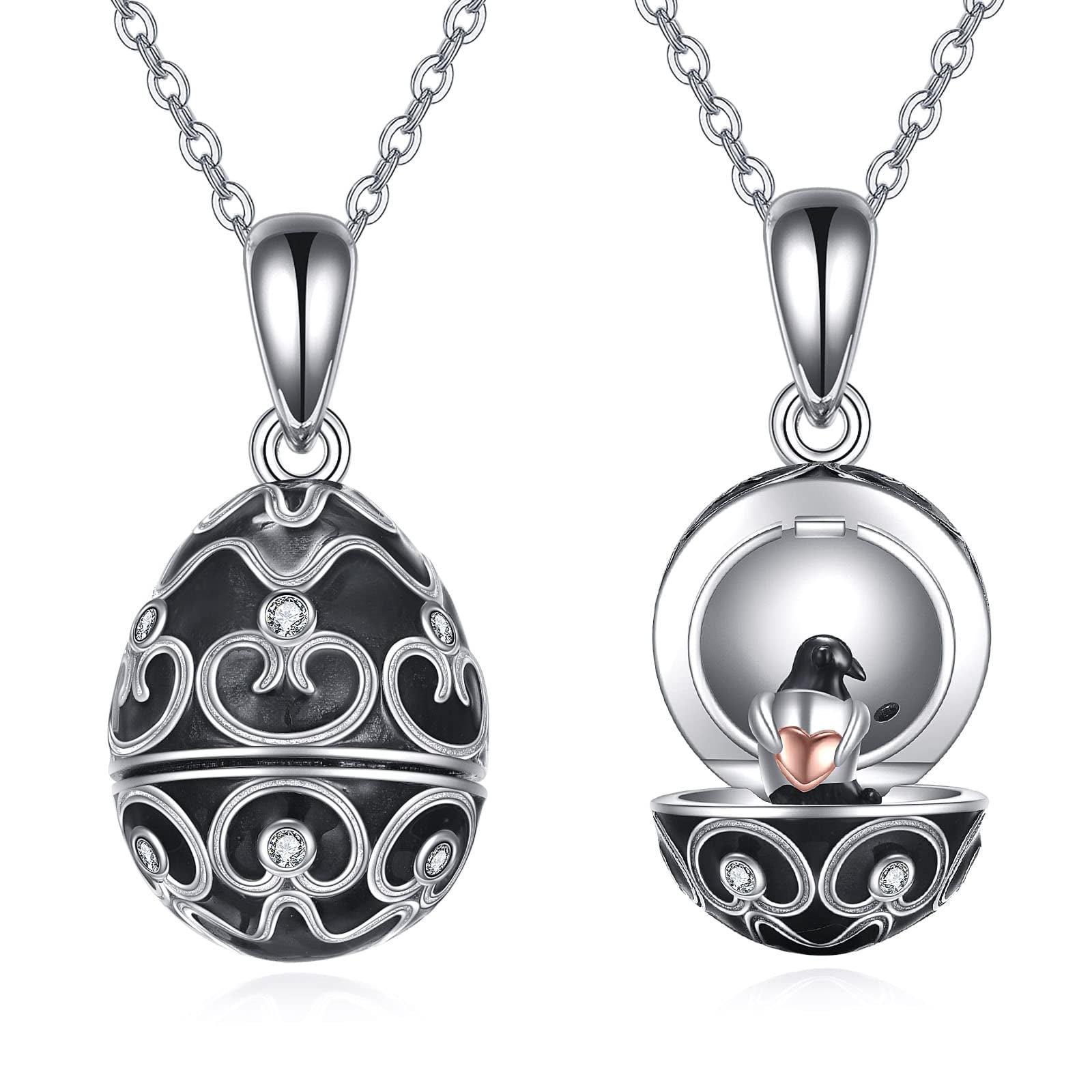 YAFEINI Easter Egg Penguin Necklace Sterling Silver Penguin Pendant ...