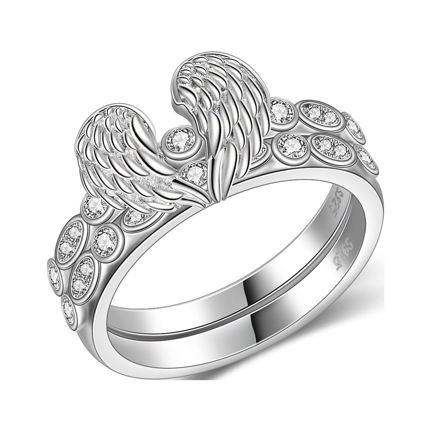 YAFEINI Female White Golden Angle Wing Ring Gift for Women 925 Sterling ...