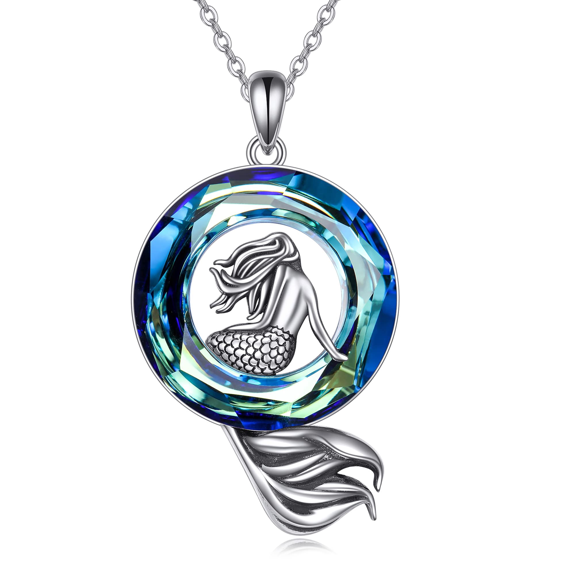 YAFEINI Mermaid Necklace for Women Sterling Silver with Blue Circle ...