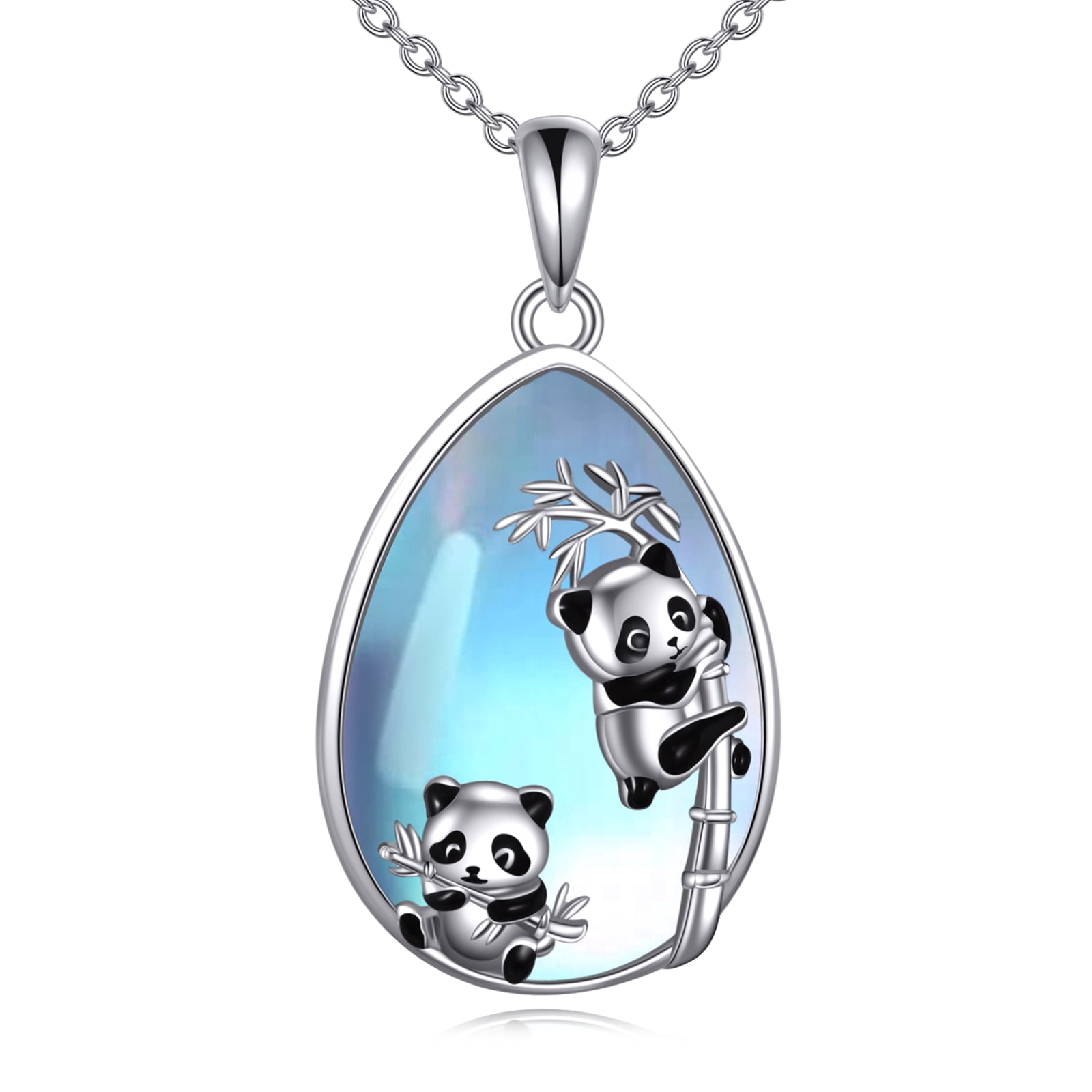 YAFEINI Panda Necklace Sterling Silver Moonstone Pandas Pendant Animal ...