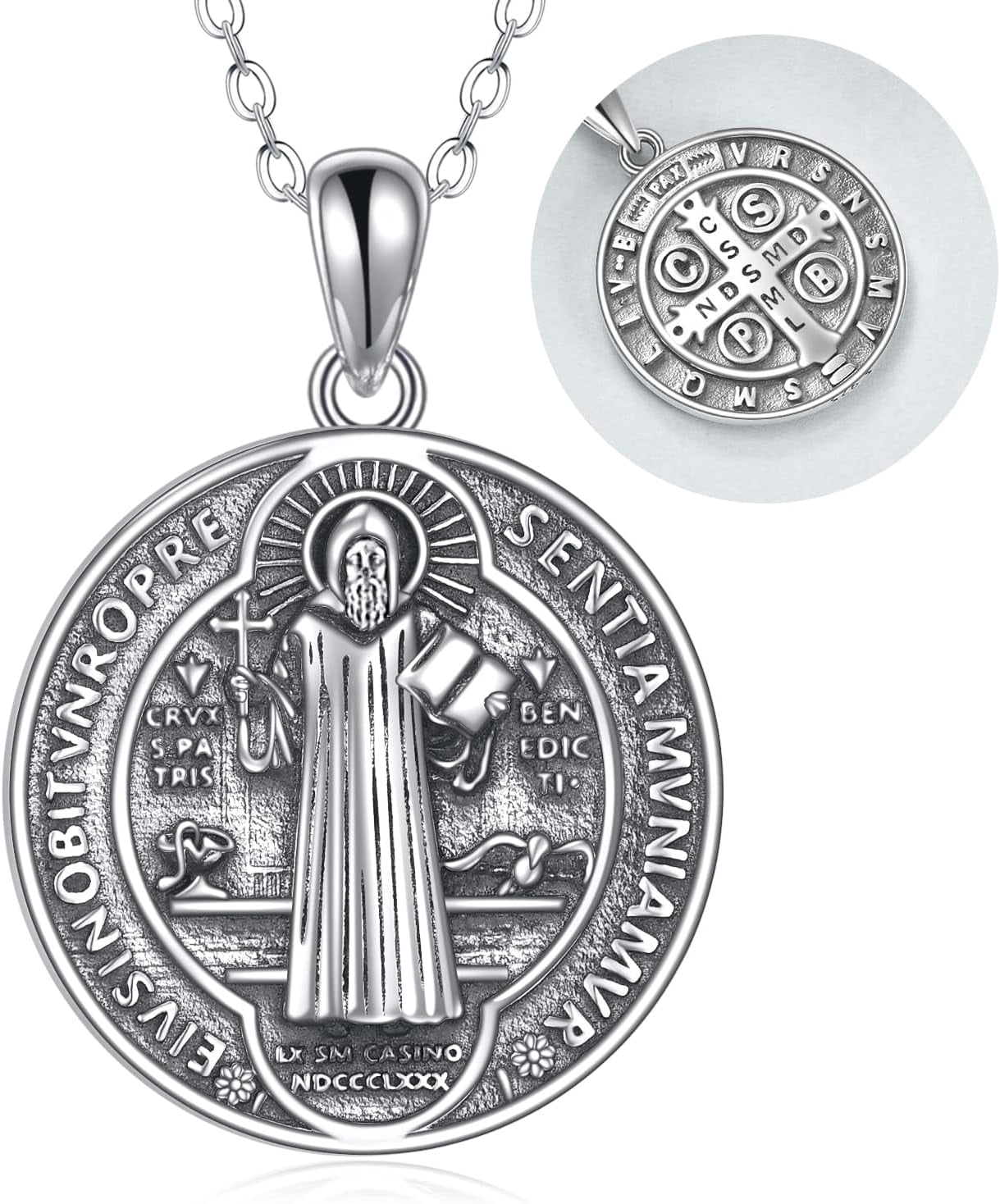 YAFEINI Saint Benedict Necklace 925 Sterling Silver NR Cross Catholic ...
