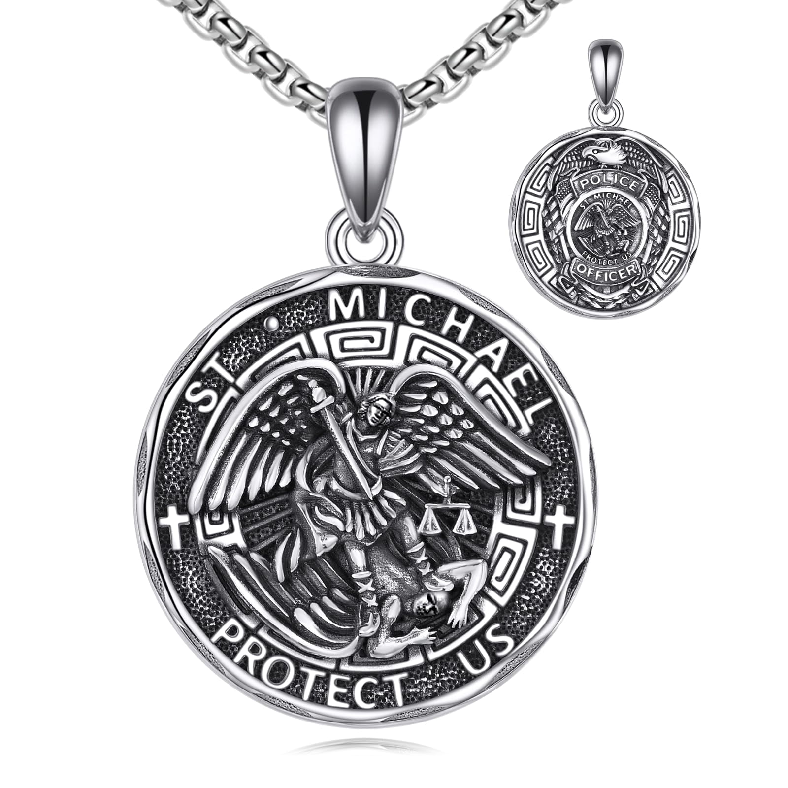 YAFEINI Saint Michael Necklace Sterling Silver Police Officer Pendant ...