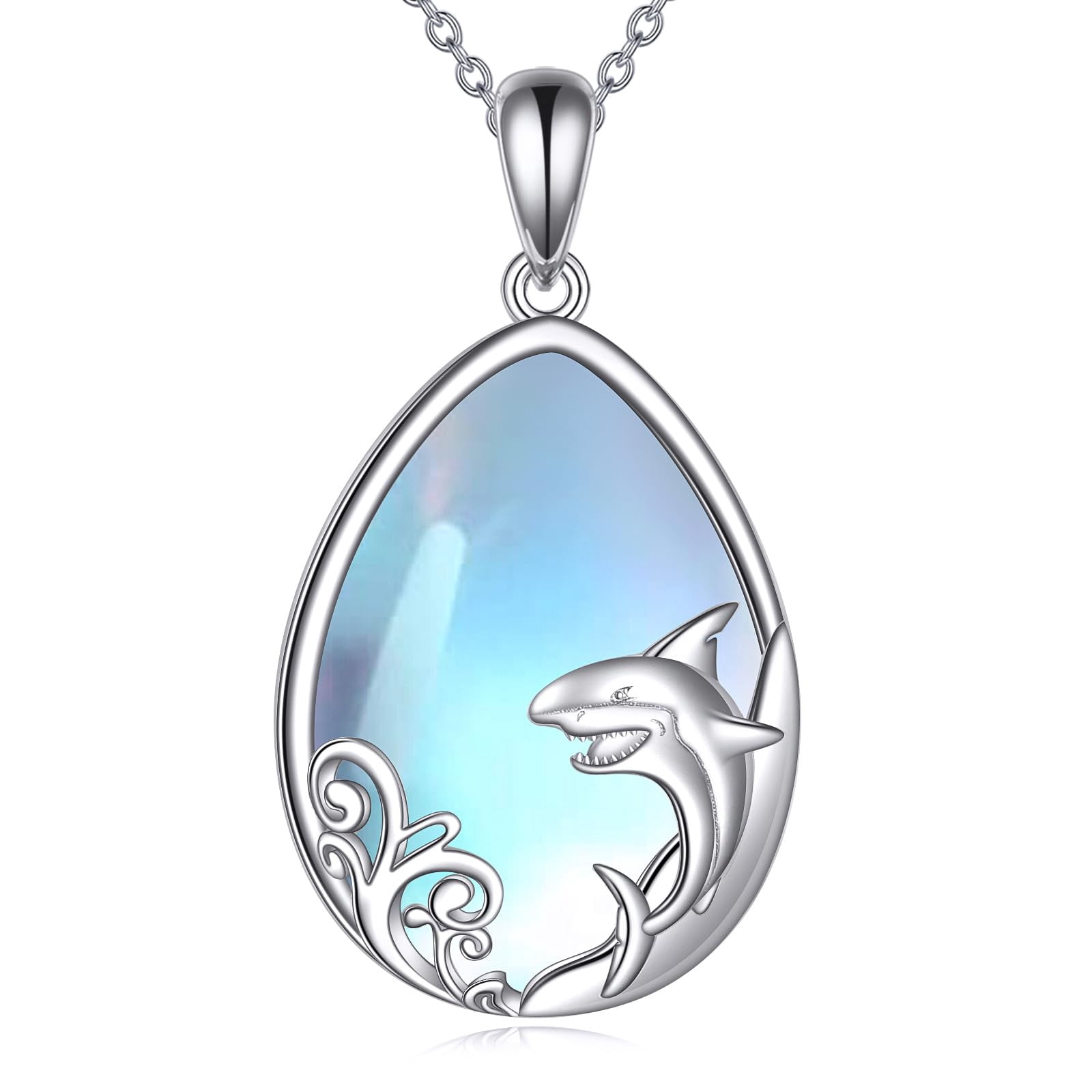 YAFEINI Sharks Necklace 925 Sterling Silver Moonstone Ocean Animal ...
