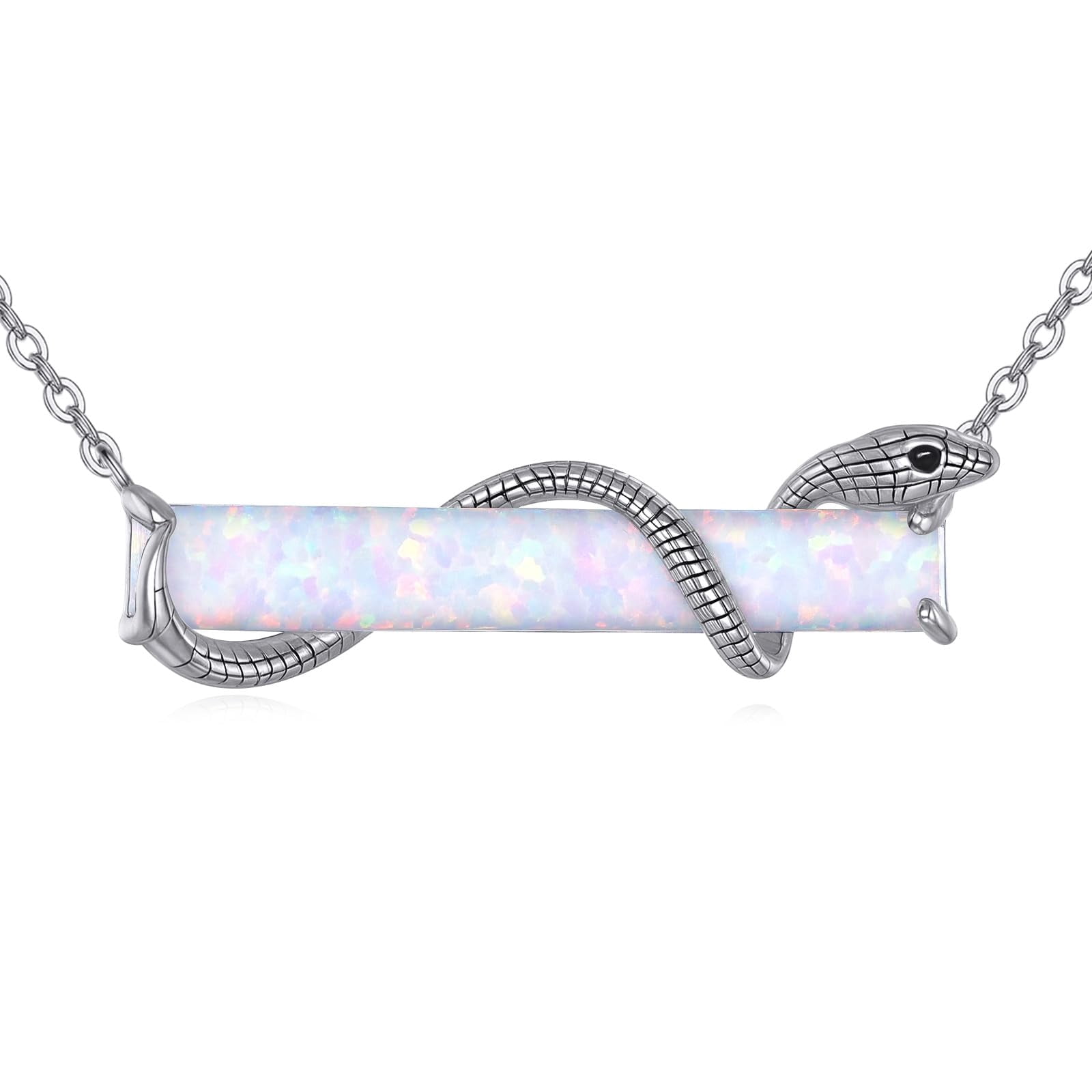 YAFEINI Snake Necklace 925 Sterling Silver White Opal Bar Pendent ...