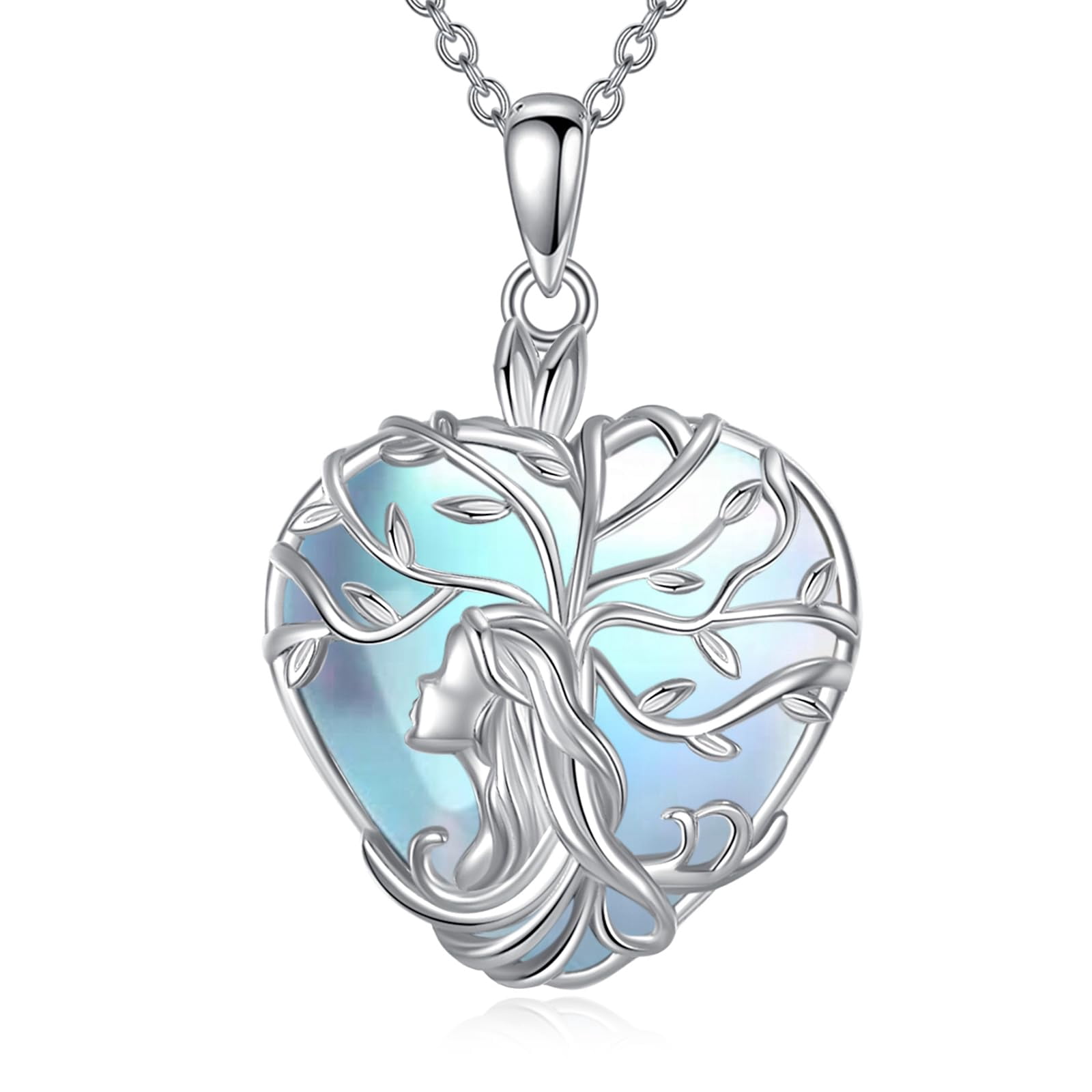 YAFEINI Tree of Life Necklace Sterling Silver Moonstone Pendant Heart ...