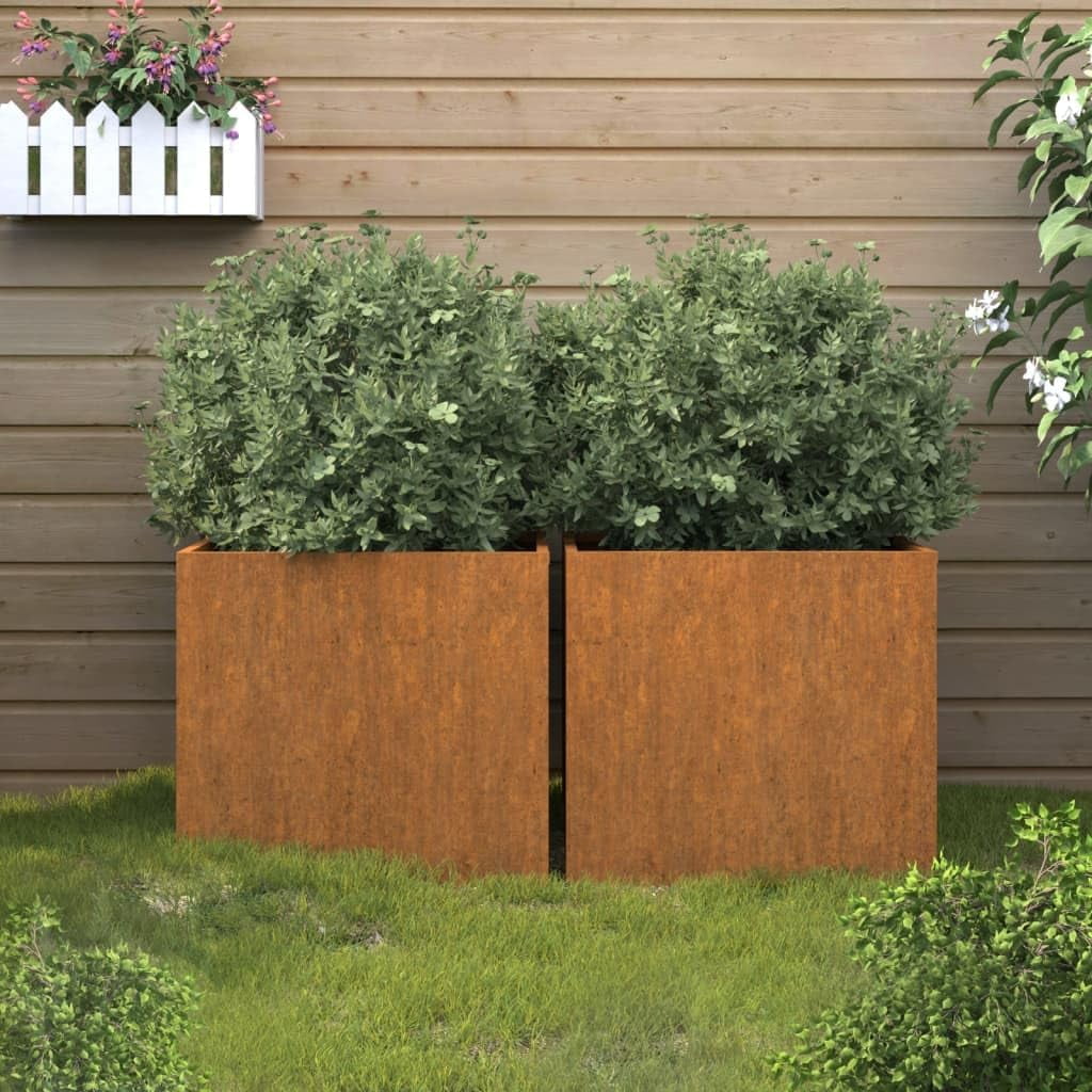 YAFF 2 Pcs Rectangular Outdoor Planter Box, Corten Steel Planters with ...