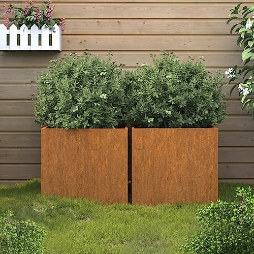 YAFF 2 Pcs Rectangular Outdoor Planter Box, Corten Steel Planters with ...