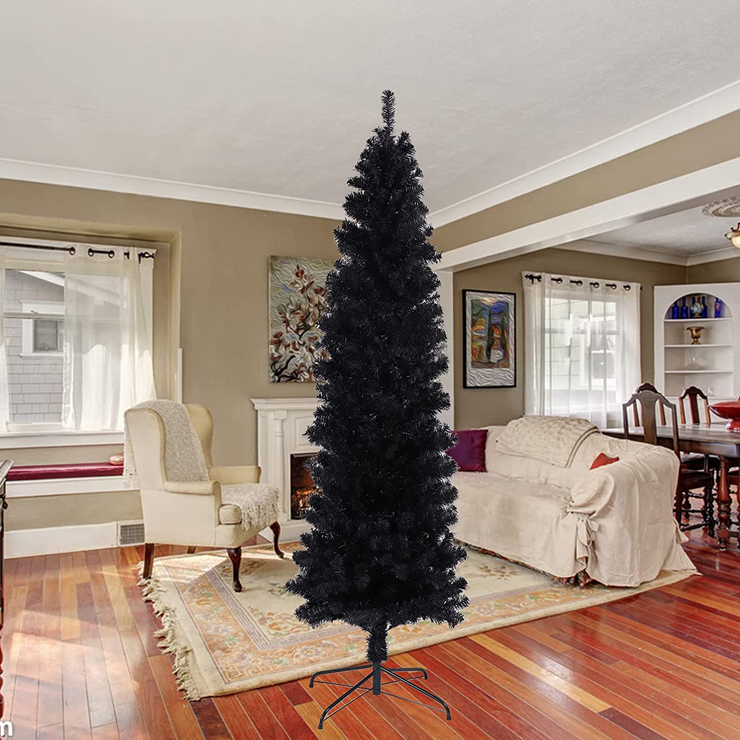 YAFF 7.5FT Black Slim Artificial Christmas Tree Includes Foldable Metal ...