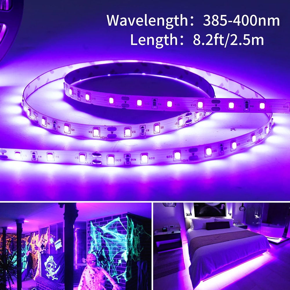 YAGHYAGH 150 LEDs UV Black Light Strip 8.2ft Flexible Ultraviolet Fixture Glow Neon Rope Light ...