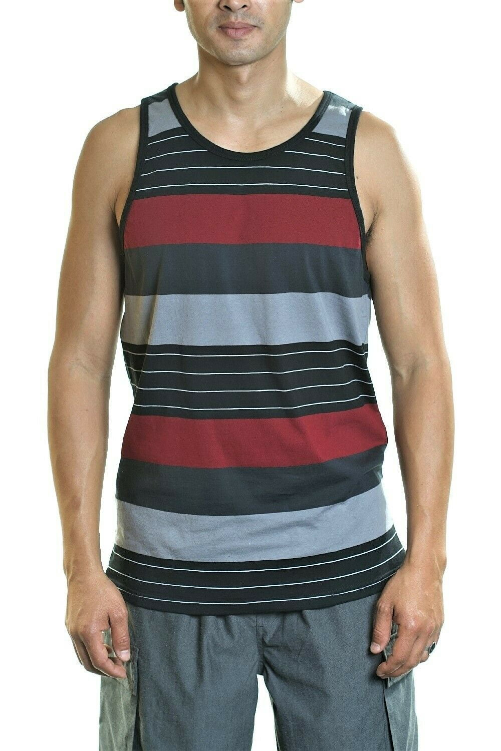YAGO Men's Casual Striped Tank Top Shirt for Indoor & Outdoor (Wine ...