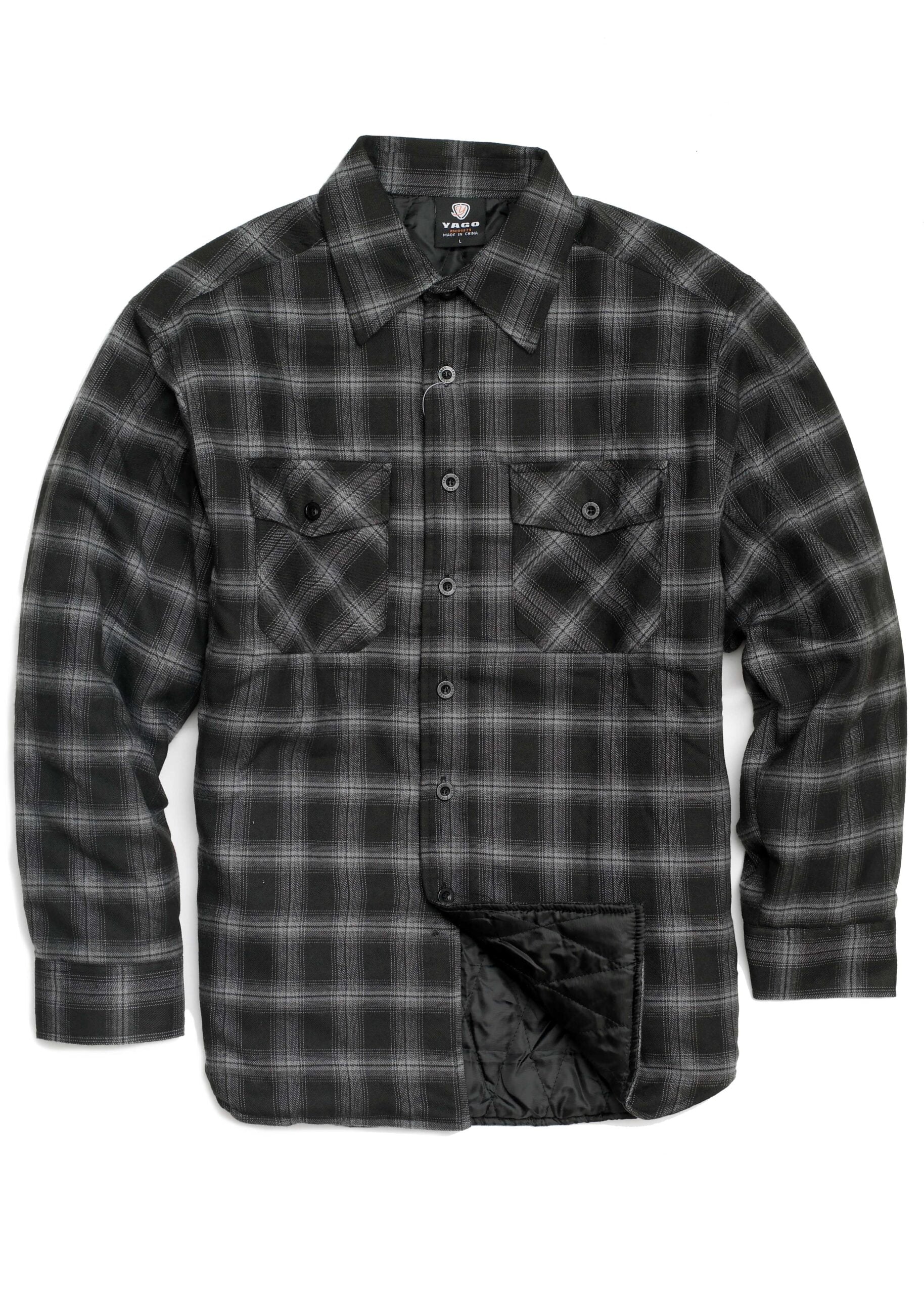 YAGO Men's Plaid Flannel Button Down Casual Shirt Jacket Black/Charcoal ...