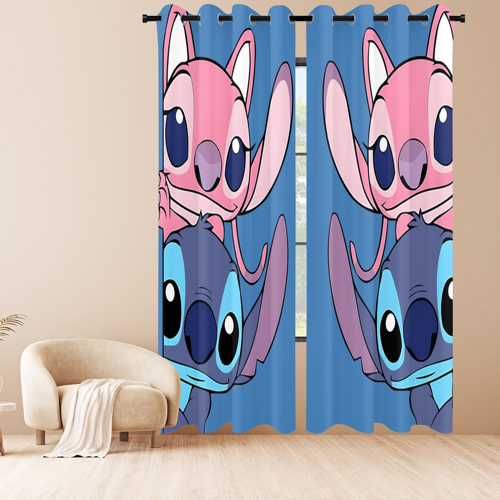 YAHAFEPY-stitch-blue Blackout Room Curtains 84*42IN (Pack of 2) Cartoon ...