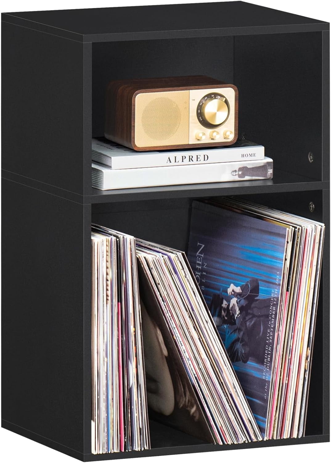YAHARBO 2 Cube Bookshelf, Black Record Player Stand with Vinyl Storage ...