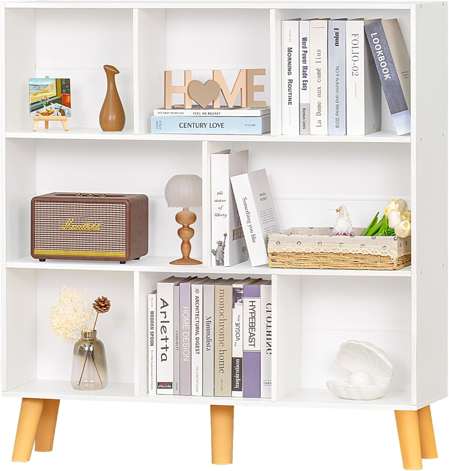 YAHARBO 8 Cube White Bookshelf,3 Tier Book Shelf with Legs,Modern ...