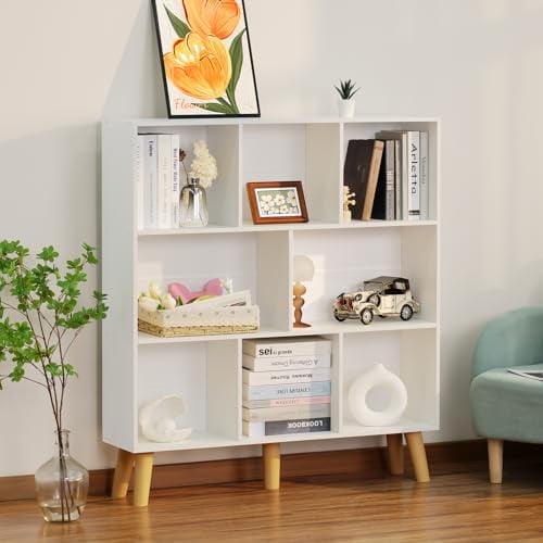 YAHARBO 8 Cube White Bookshelf,3 Tier Book Shelf with Legs,Modern ...