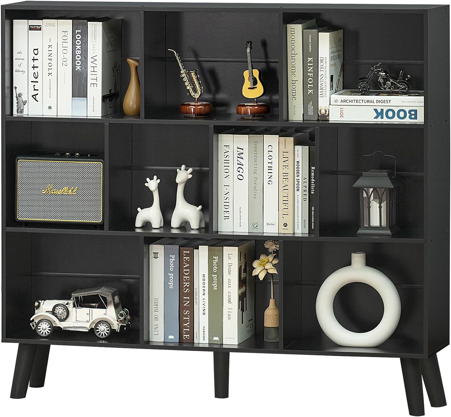 YAHARBO Bookshelf, Bookcase with Legs, Mid-Century Modern Bookshelves ...