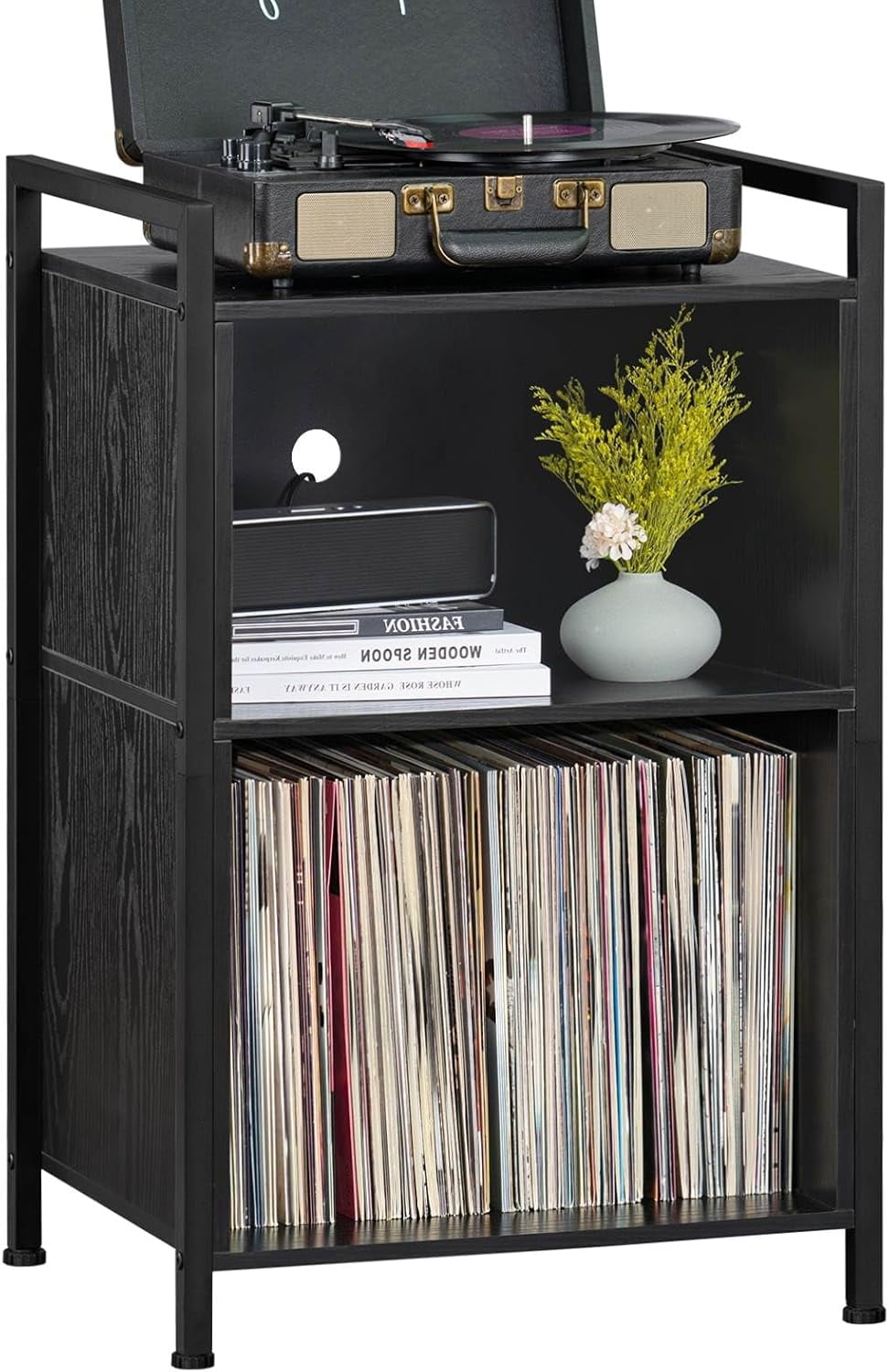 YAHARBO Turntable Stand, Record Player Stand, 3-Shelf Black Vinyl ...