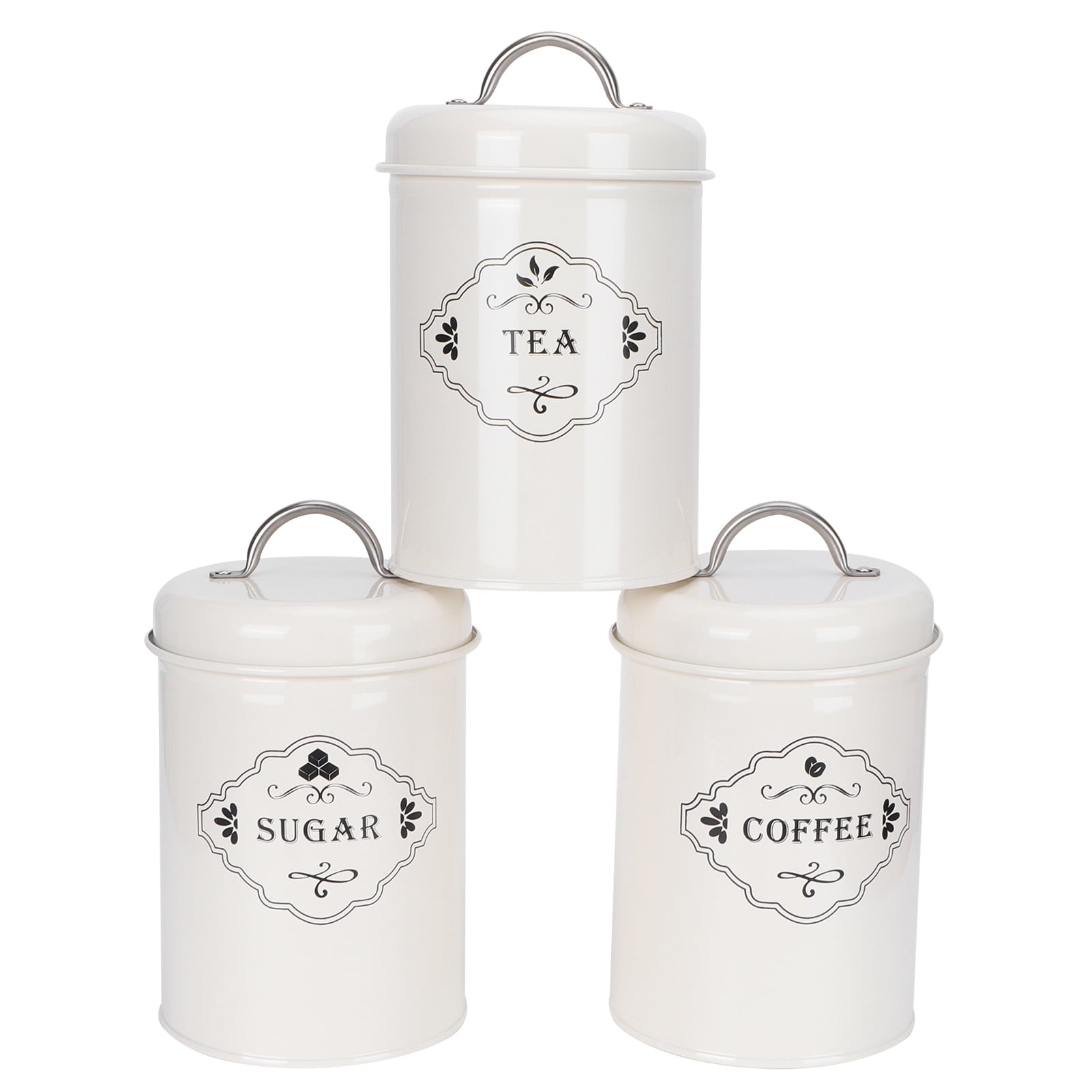 YAHHU 3-Piece Kitchen Storage Jars Set, Creamy White Iron Powdered ...