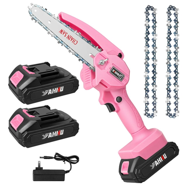 YAHHU 6 inch Lovely Pink Mini Chainsaw, Portable Electric Cordless ...