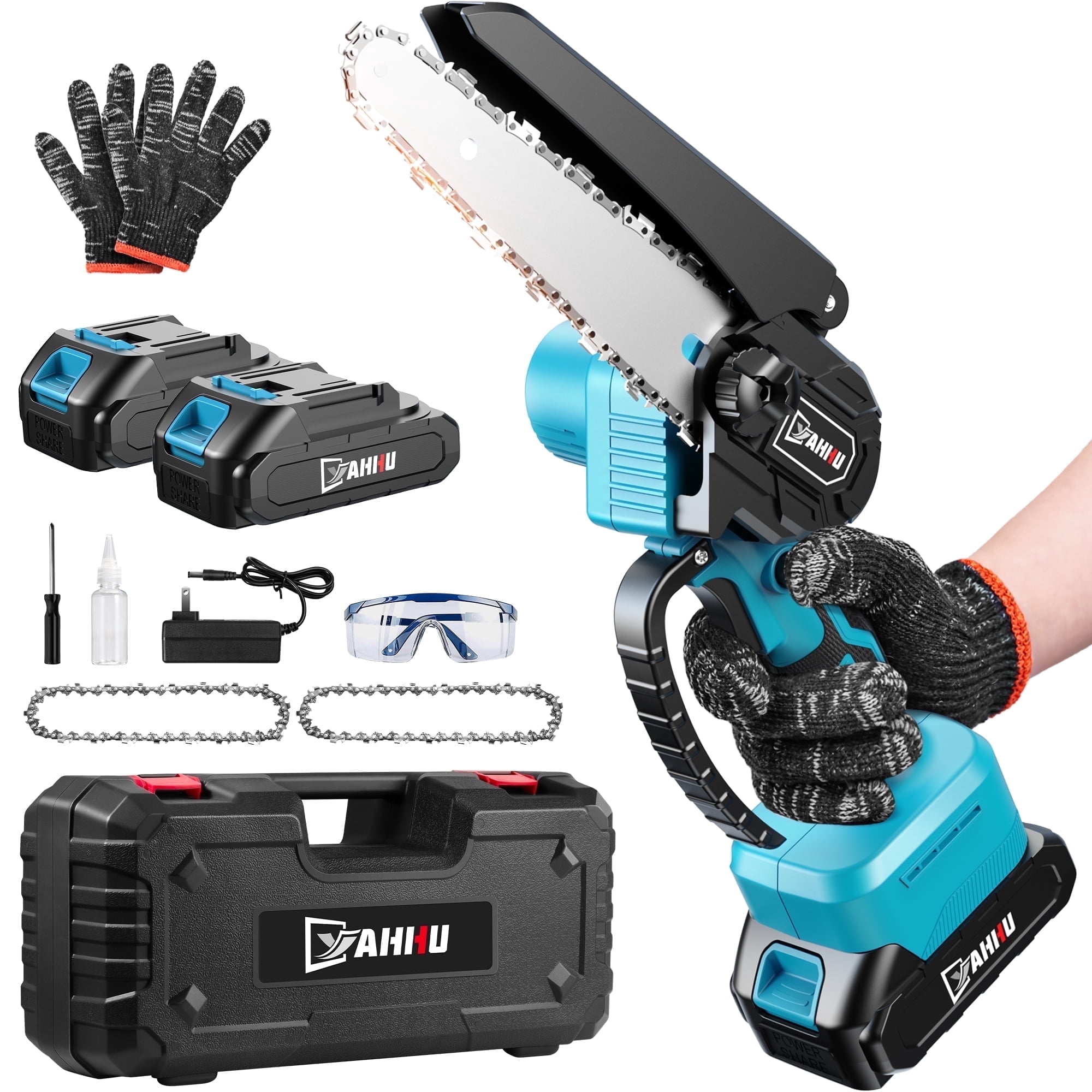 YAHHU 6 Inch Mini Cordless Chainsaw, Handheld Electric Chain Saw with 2 ...