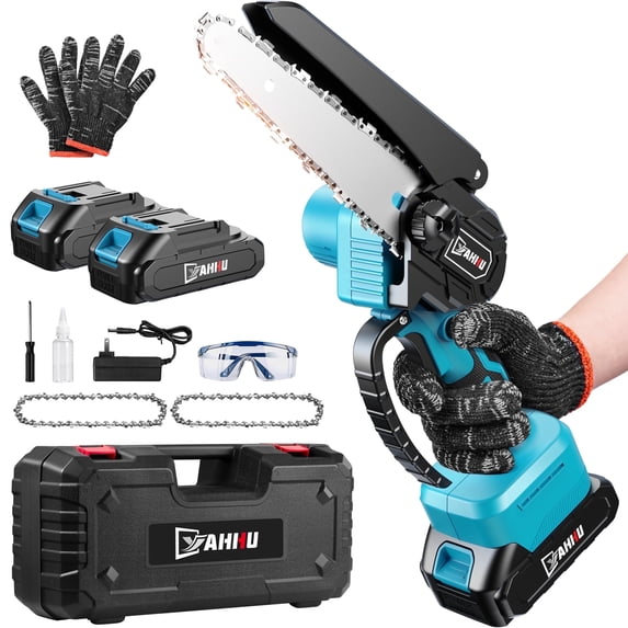 YAHHU 6 Inch Mini Cordless Chainsaw, Handheld Electric Chain Saw with 2 ...