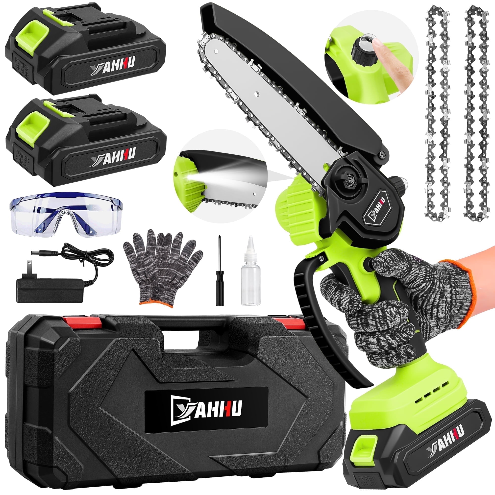 YAHHU 6 inch Mini Chainsaw Set with Oiler System & 21V Battery ...